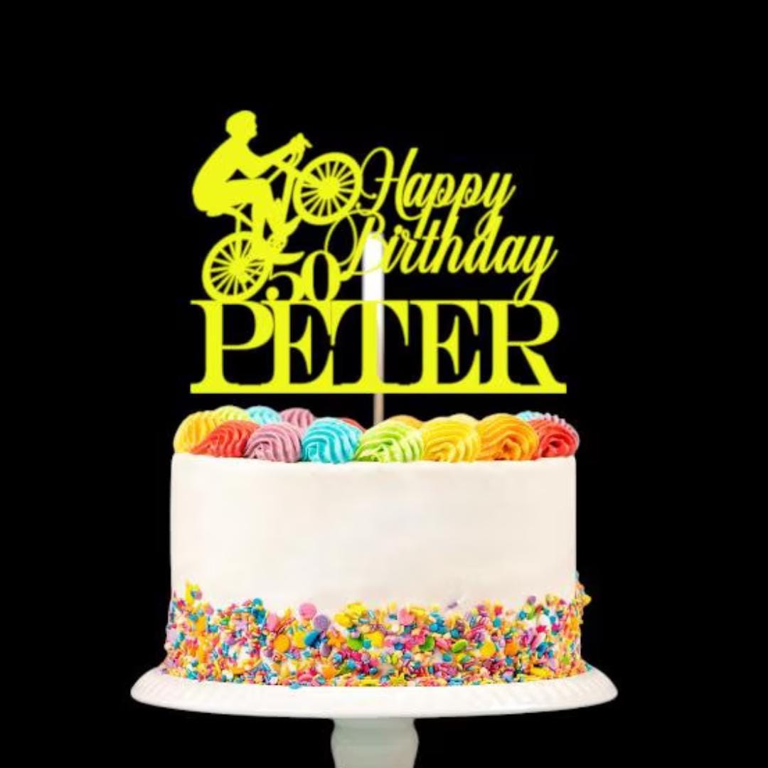 Bicycle Birthday Cake Topper: Personalized Cyclist Theme Glitter Card ...