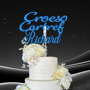 Custom Welsh Croeso Cartref Circle Cake Topper Round Personalised Name ...