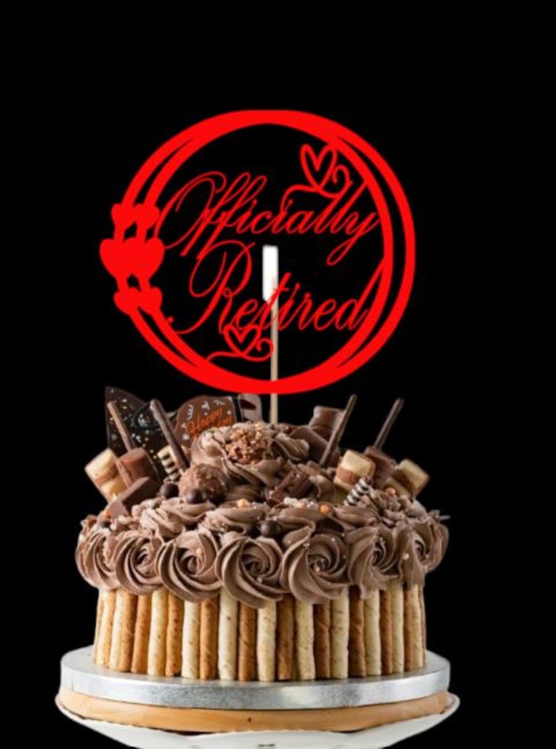Custom Made Happy Retirement Cake Topper Round +officially Retired ...