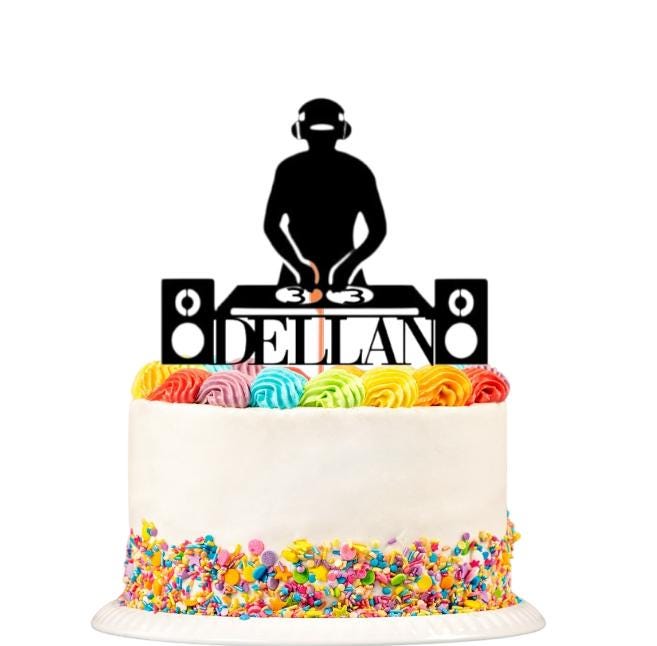 Personalized DJ Theme Cake Topper Glitter Card Musician Gift Themed ...
