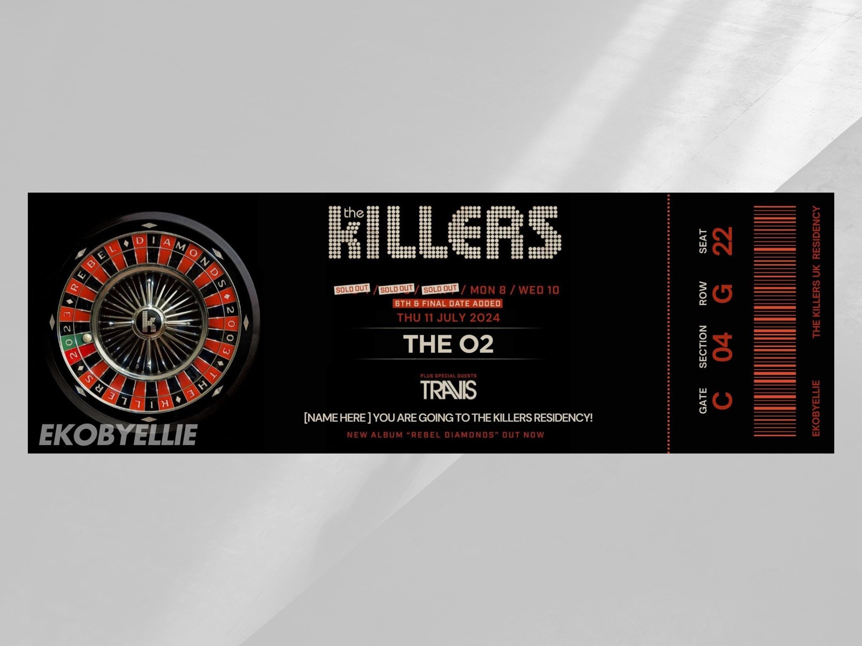 The Killers Replica Concert Ticket | Personalised Event Ticket ...