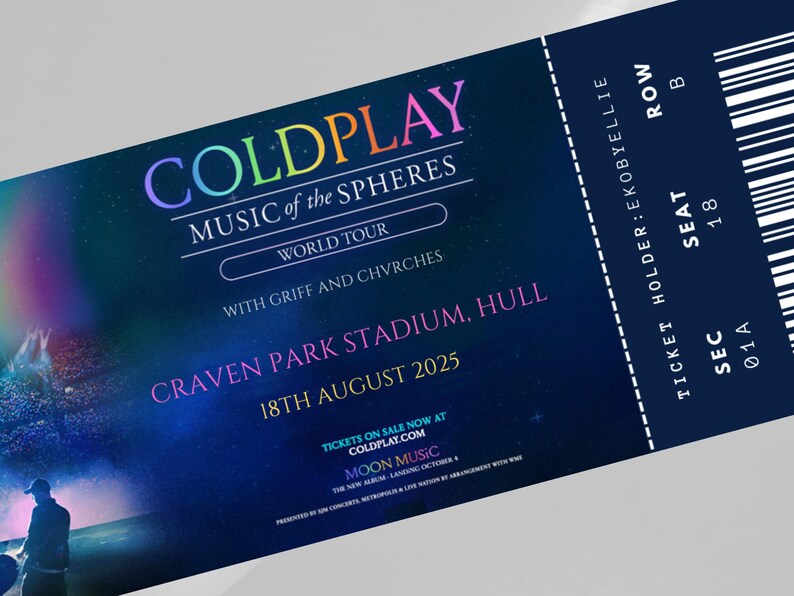 Coldplay Replica Concert Ticket Personalised Event Ticket Digital ...