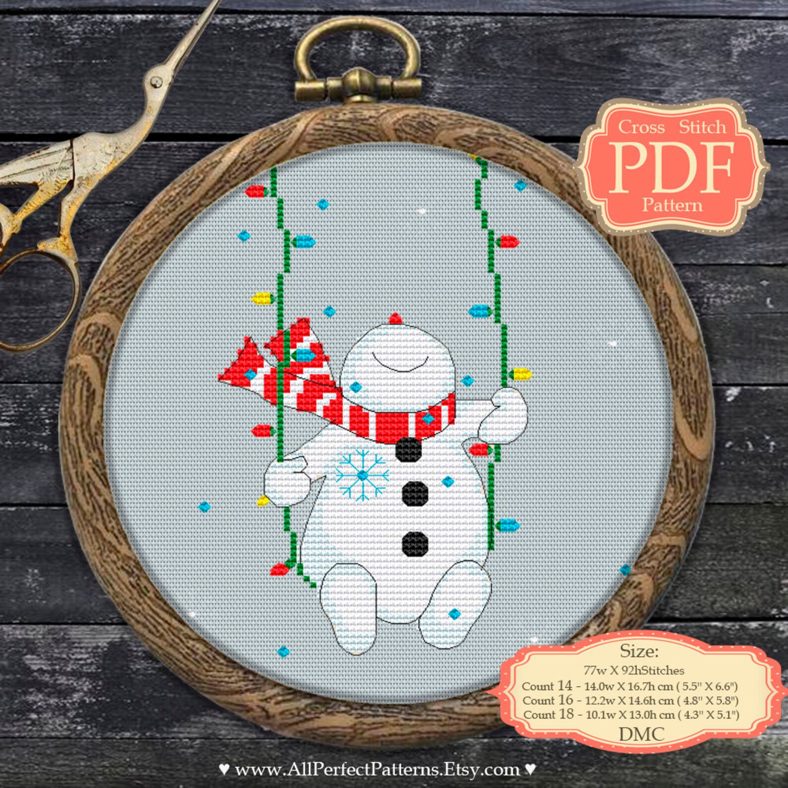 Snowman on Swing Cross Stitch PDF Pattern Nursery Art - Etsy