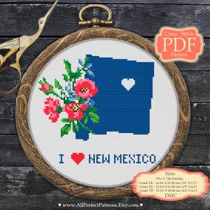 Love New Mexico - Flower - Cross Stitch PDF Pattern - USA State Map ...