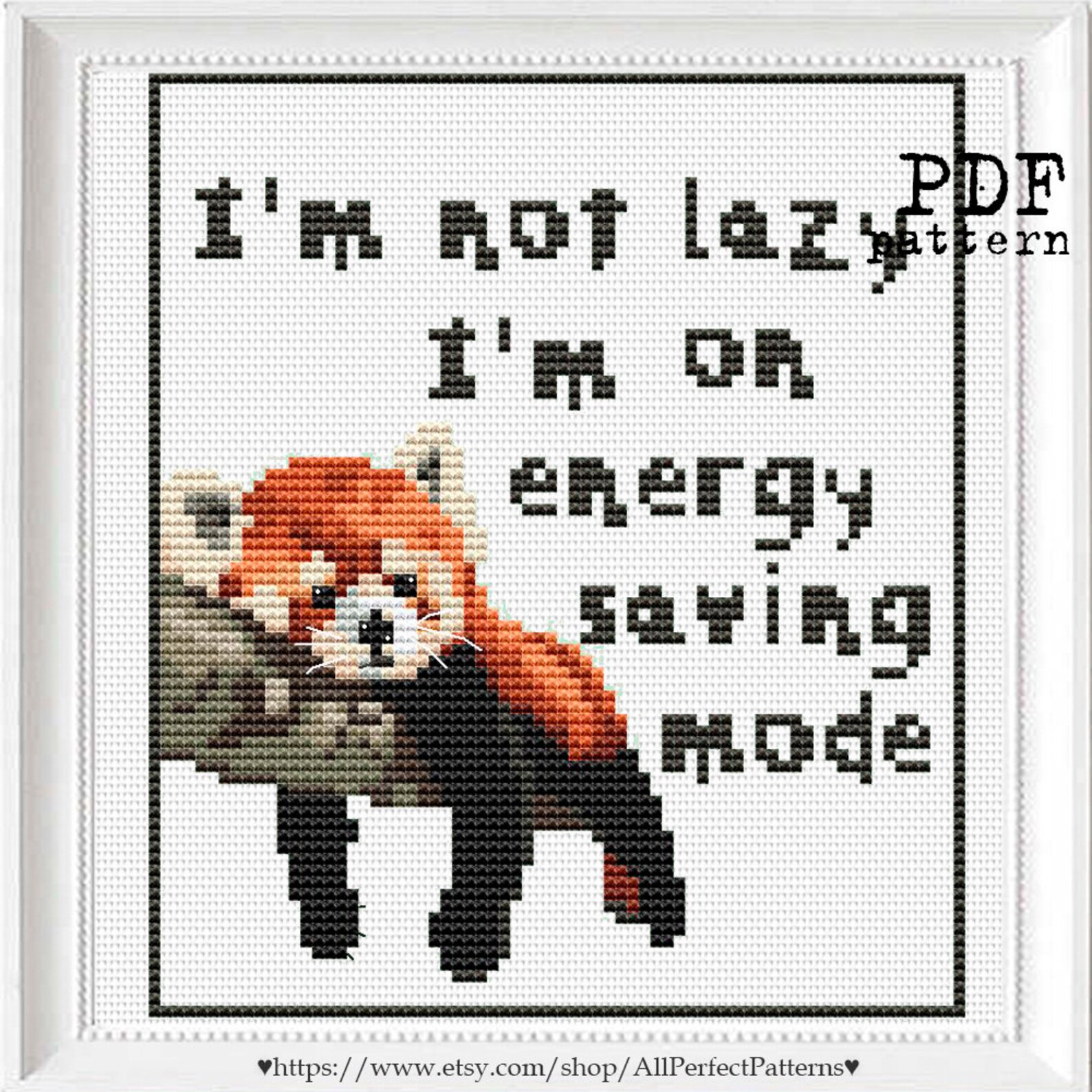 Lazy Red Panda Motivational Quotes Cross Stitch PDF Pattern Modern ...