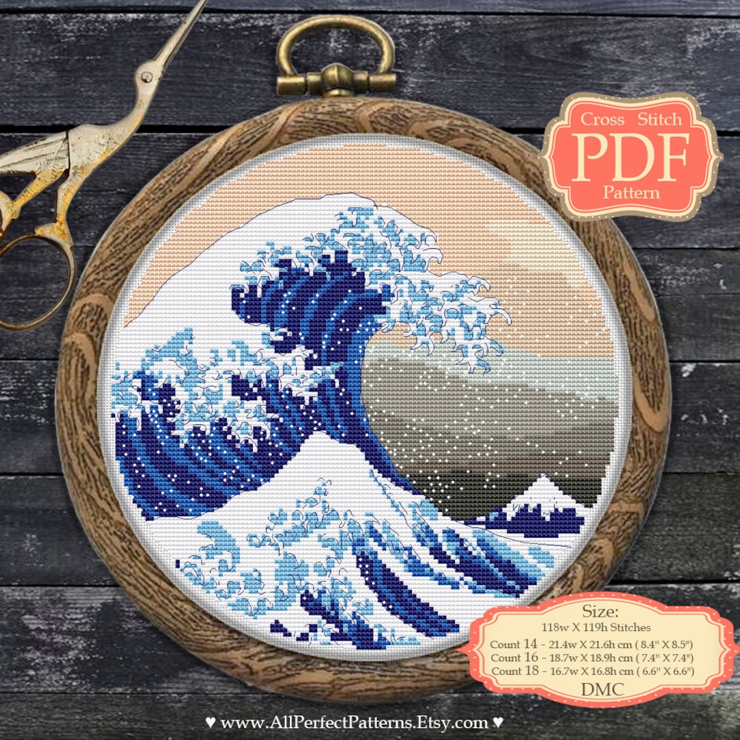 Great Wave Cross Stitch Pattern PDF | Hokusai Japanese Art | Ocean ...