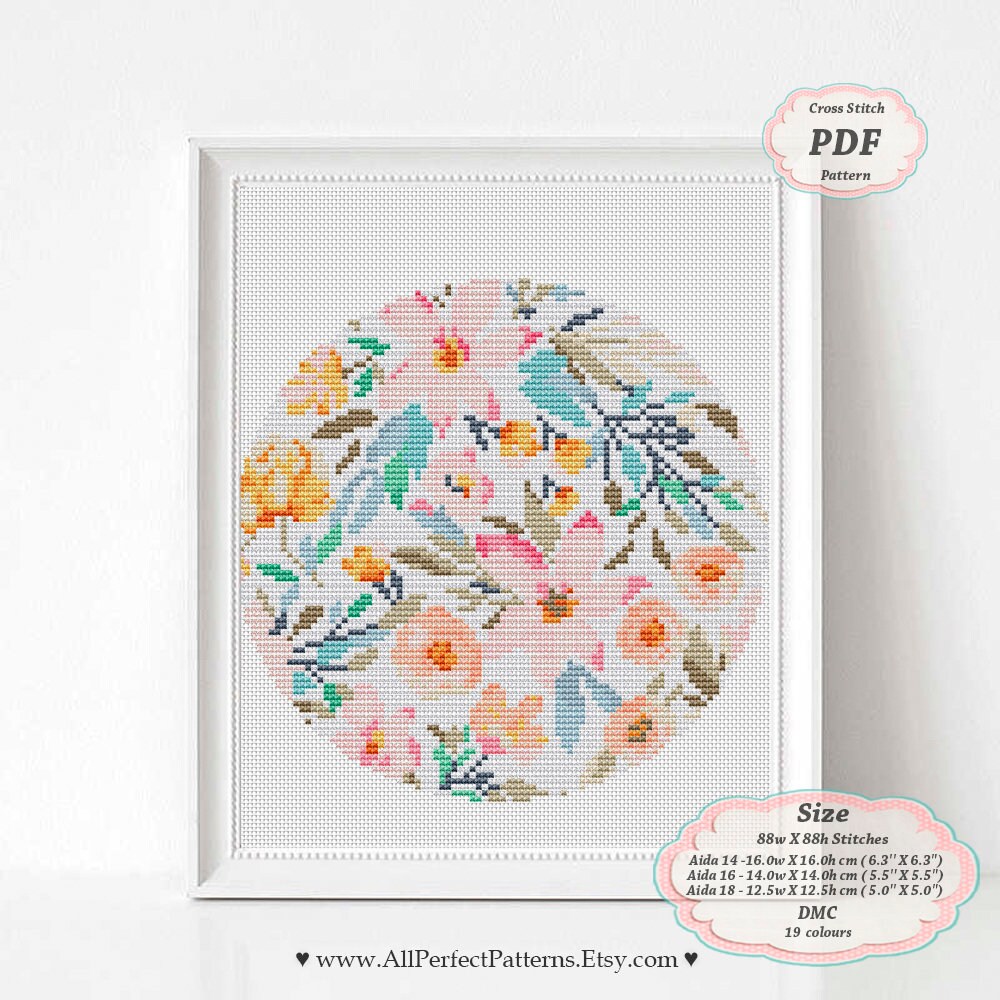 Watercolor Flowers in White Cross Stitch PDF Pattern Flower | Etsy