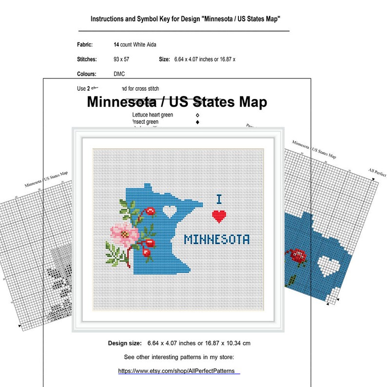 Love Minnesota Flower Cross Stitch PDF Pattern USA State | Etsy