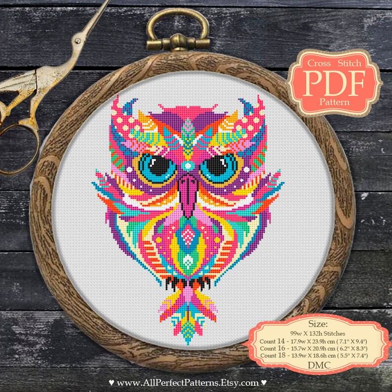 Owl Mandala Cross Stitch PDF Pattern Zentangle Animals - Etsy