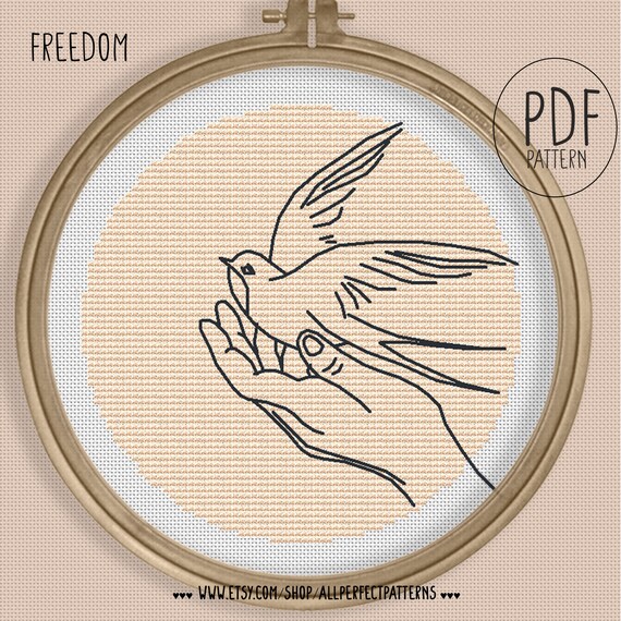 Freedom One Line Art the Bird on the Woman Hand Art Neutral - Etsy