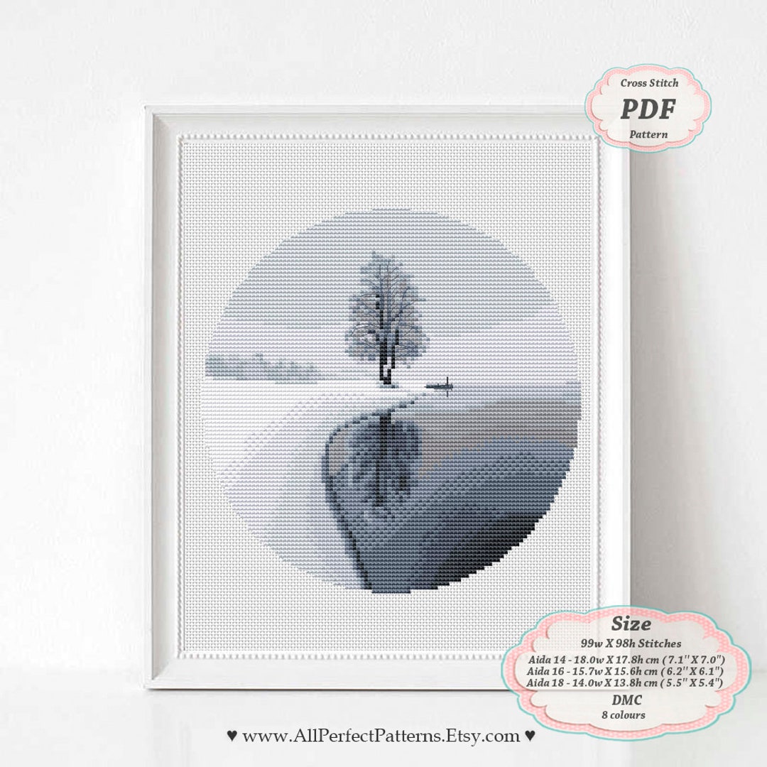 Grey Landscape - Cross Stitch PDF Pattern Modern Embroidery Hoop Art ...