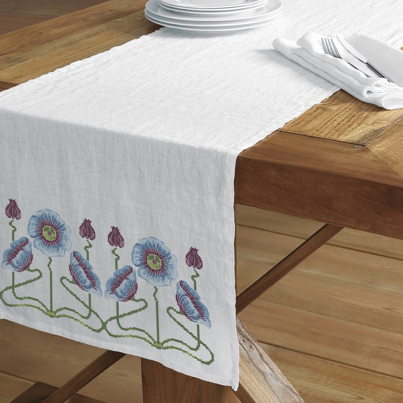 Art Nouveau Blue Flax Flower Cross Stitch PDF Pattern - Etsy