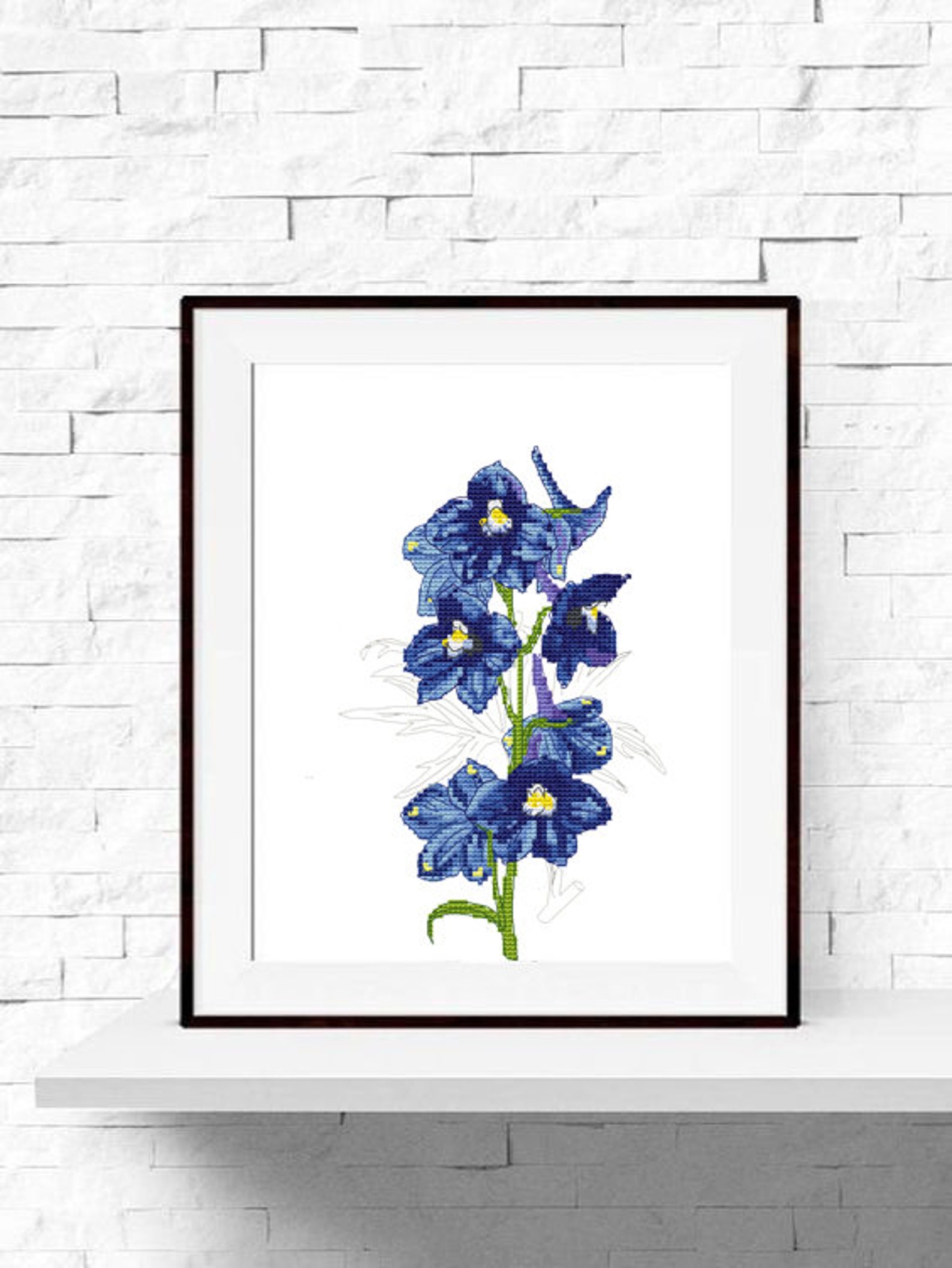 Delphiniums Flowers - Cross Stitch PDF Pattern - Modern Embroidery ...