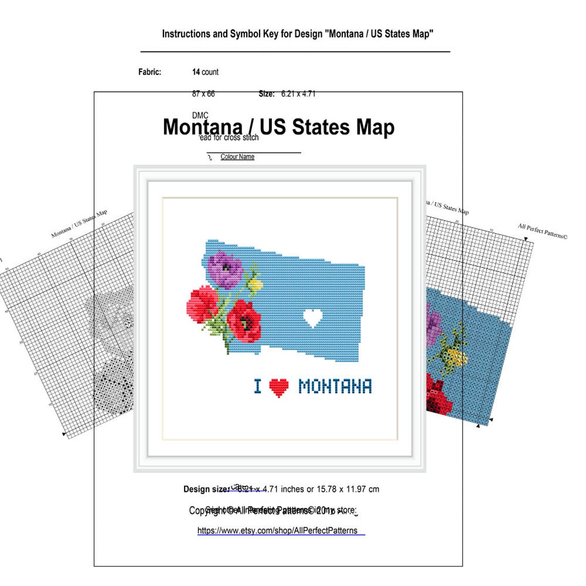 Love Montana Flower Cross Stitch PDF Pattern USA State - Etsy