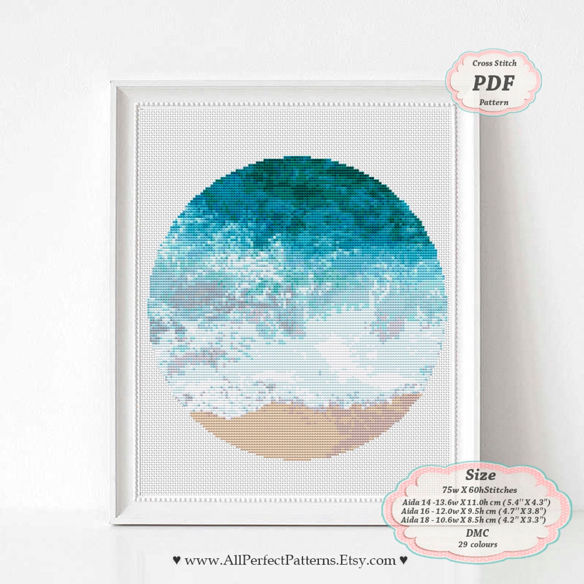 Ocean Wave Cross Stitch PDF Pattern Modern Embroidery Sea | Etsy