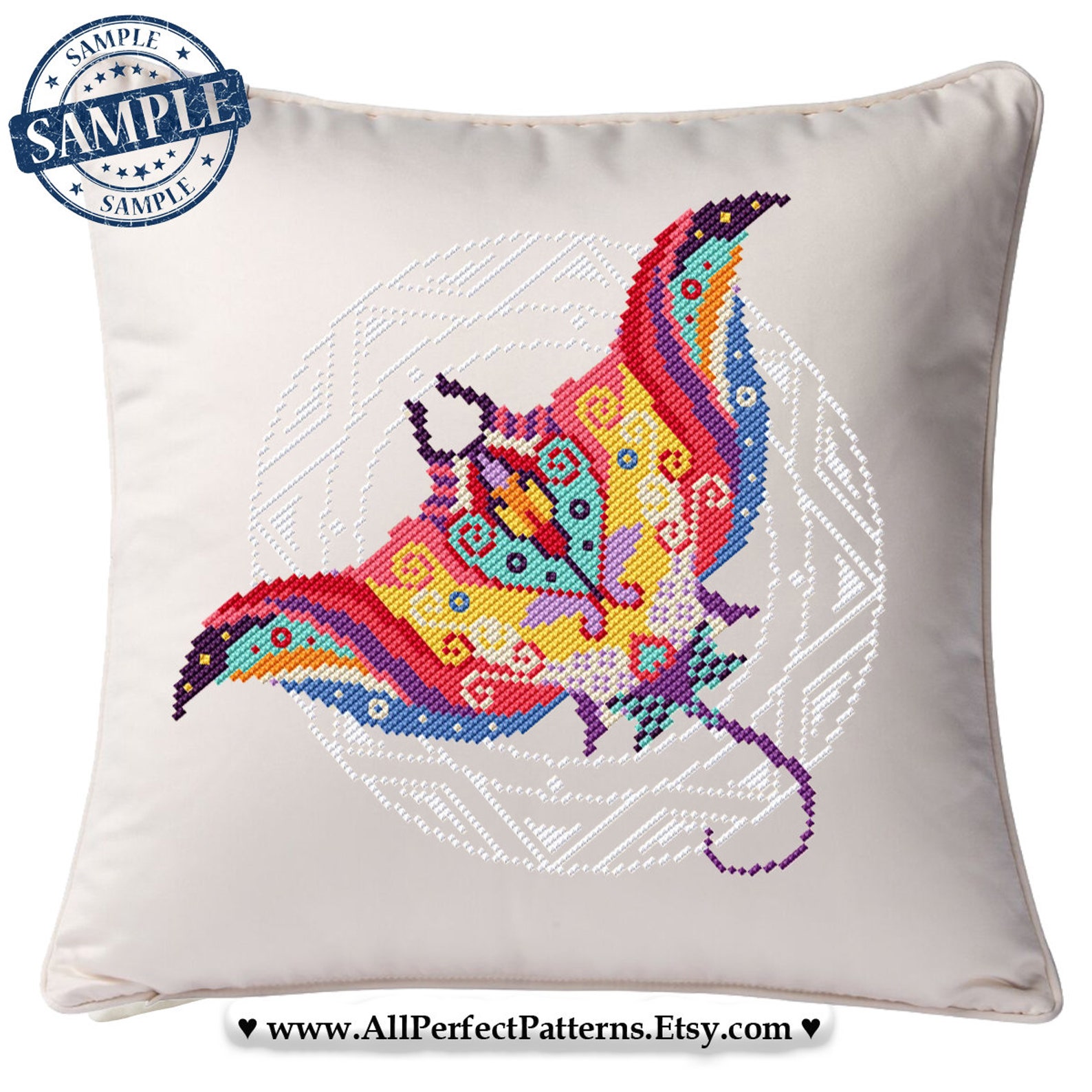 Manta Ray Mandala Cross Stitch PDF Pattern, Modern Embroidery Hoop Art ...