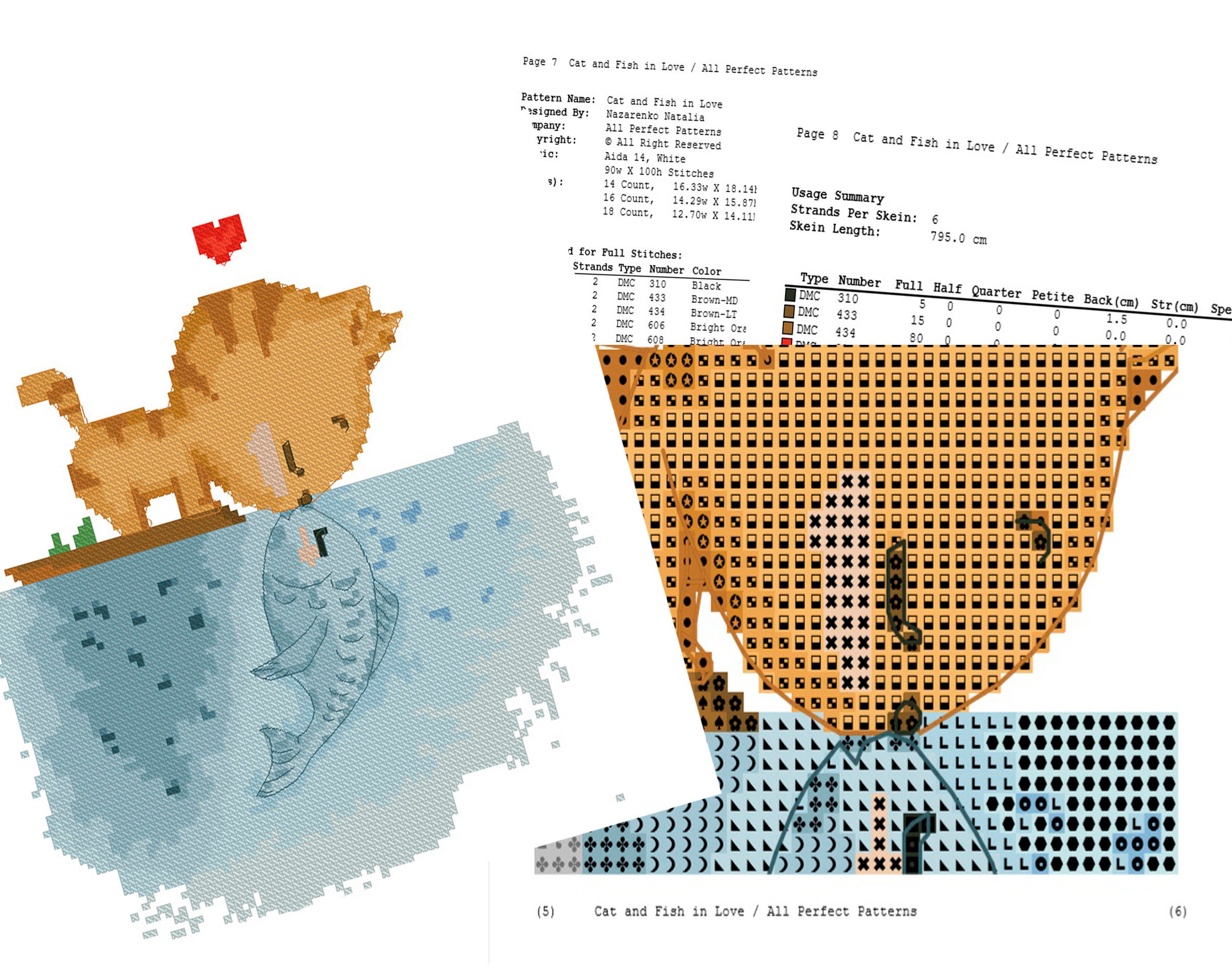 Cat and Fish in Love / Cross Stitch Pattern / Instant Download PDF - Etsy