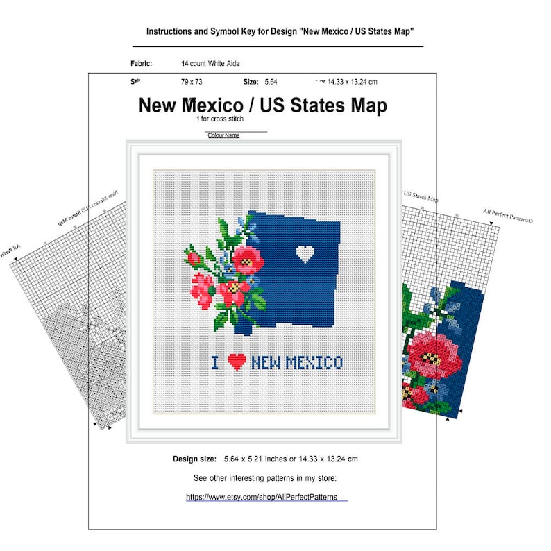 Love New Mexico Flower Cross Stitch PDF Pattern USA | Etsy