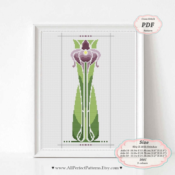 Art Deco Iris Cross Stitch PDF Pattern Flower Floral | Etsy UK