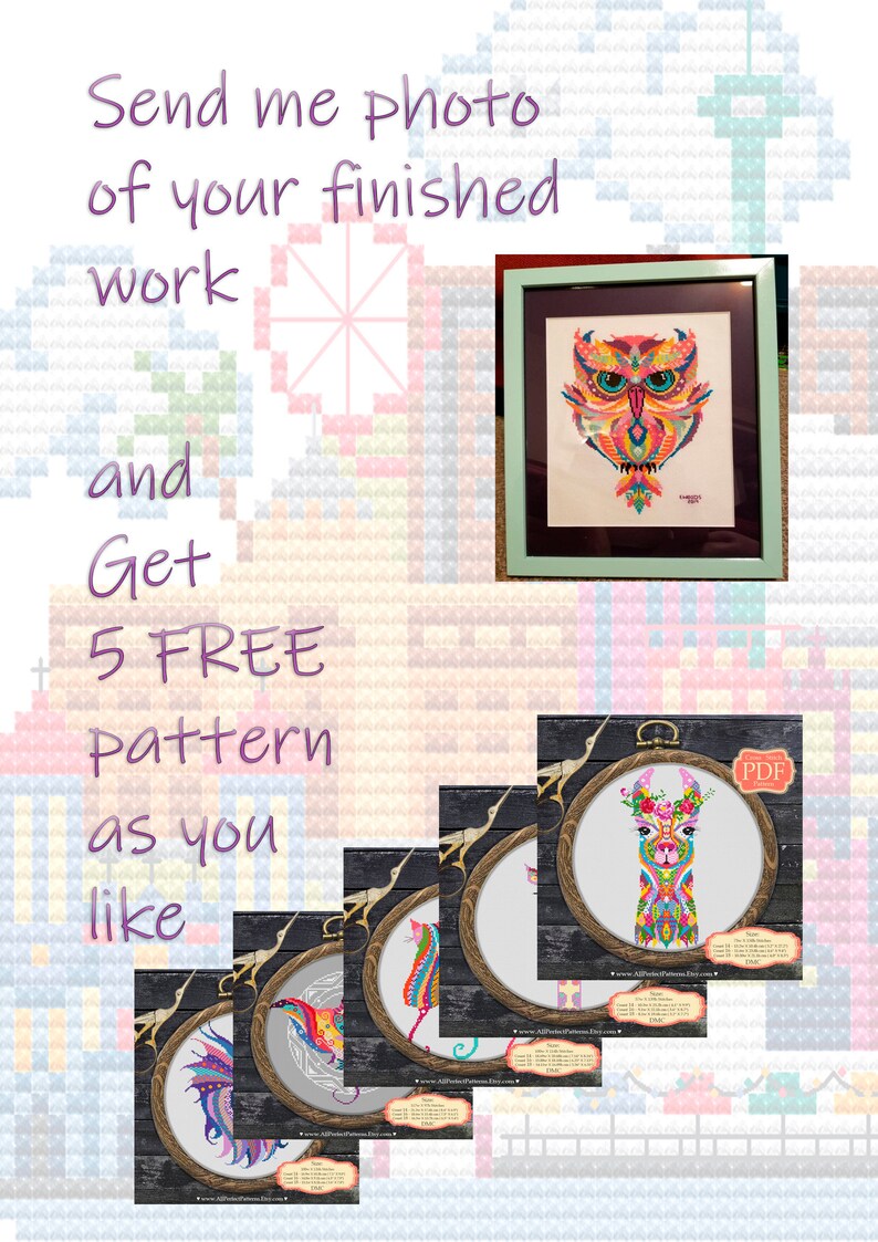 Owl Mandala Cross Stitch PDF Pattern Zentangle Animals | Etsy