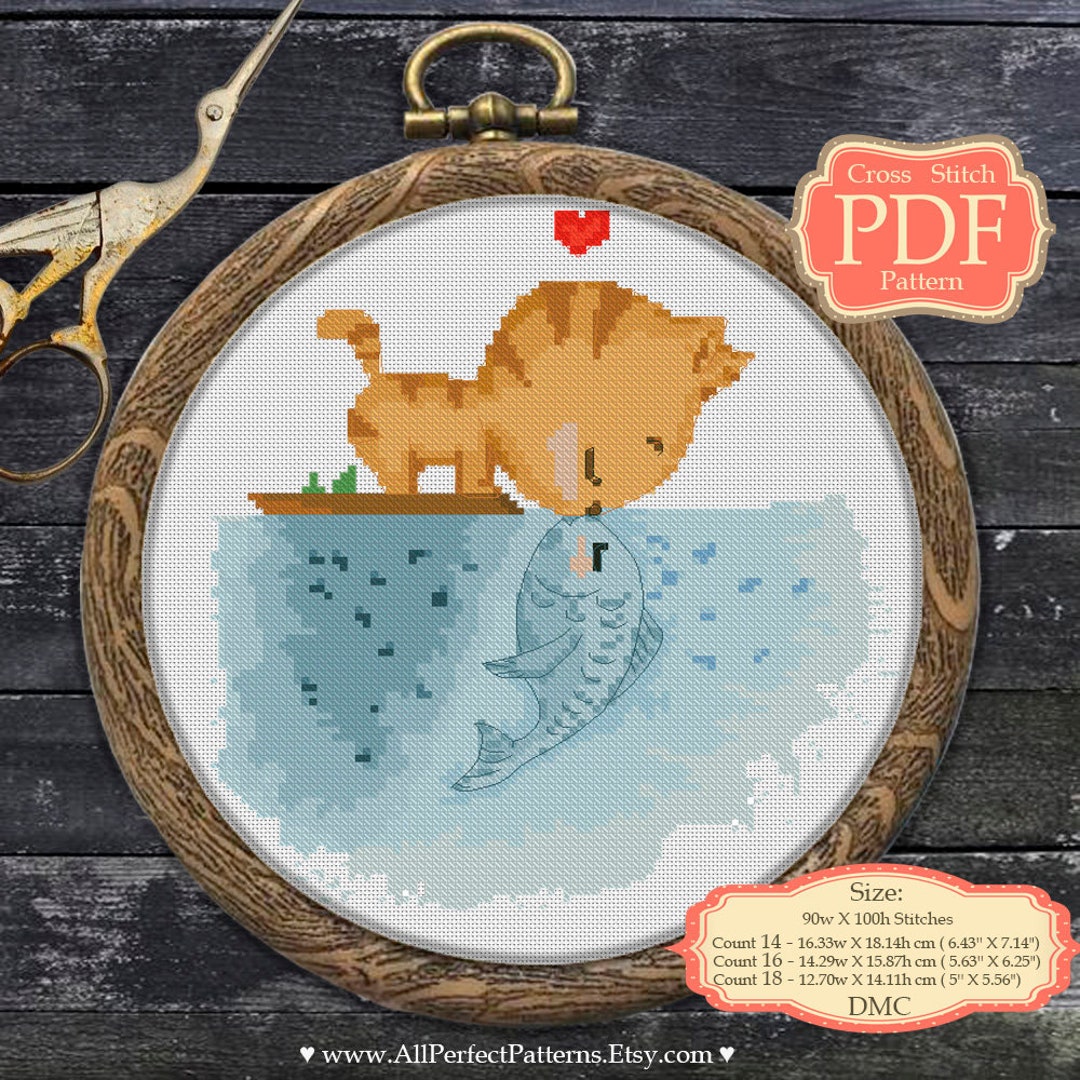 Cat and Fish in Love / Cross Stitch Pattern / Instant Download PDF - Etsy