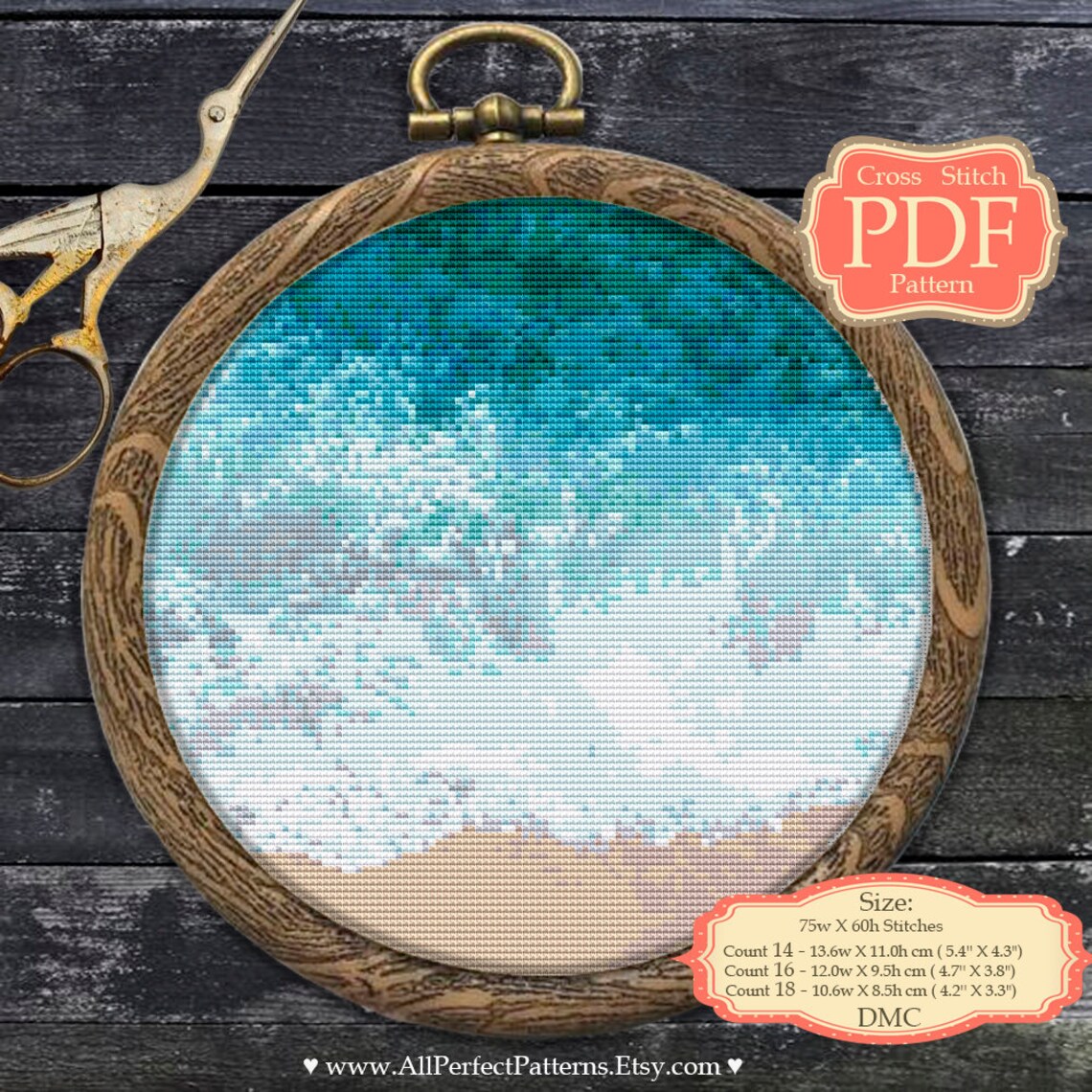 Ocean Wave Cross Stitch PDF Pattern Modern Embroidery Sea | Etsy
