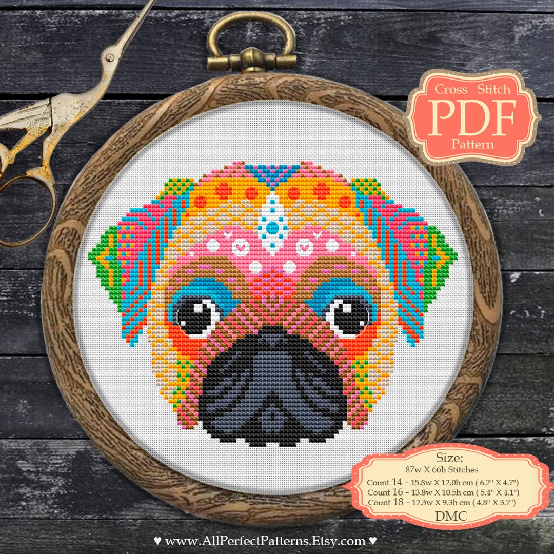 Mandala Pug Dog, Cross Stitch PDF Pattern, Wall Nursery Decor ...