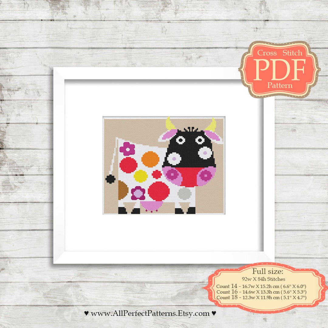 Pretty Cow - Nursery Art - Cross Stitch Pattern - Xstitch - Modern ...