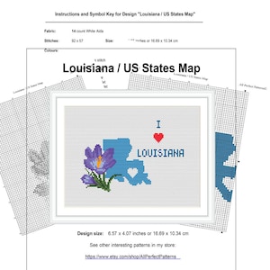 Love Louisiana - Cross Stitch PDF Pattern USA State Map, Xstitch ...
