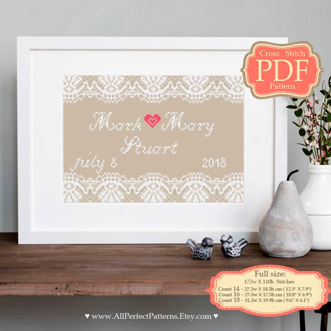 White Lace Sampler Wedding Records - Cross Stitch PDF Pattern, Custom ...