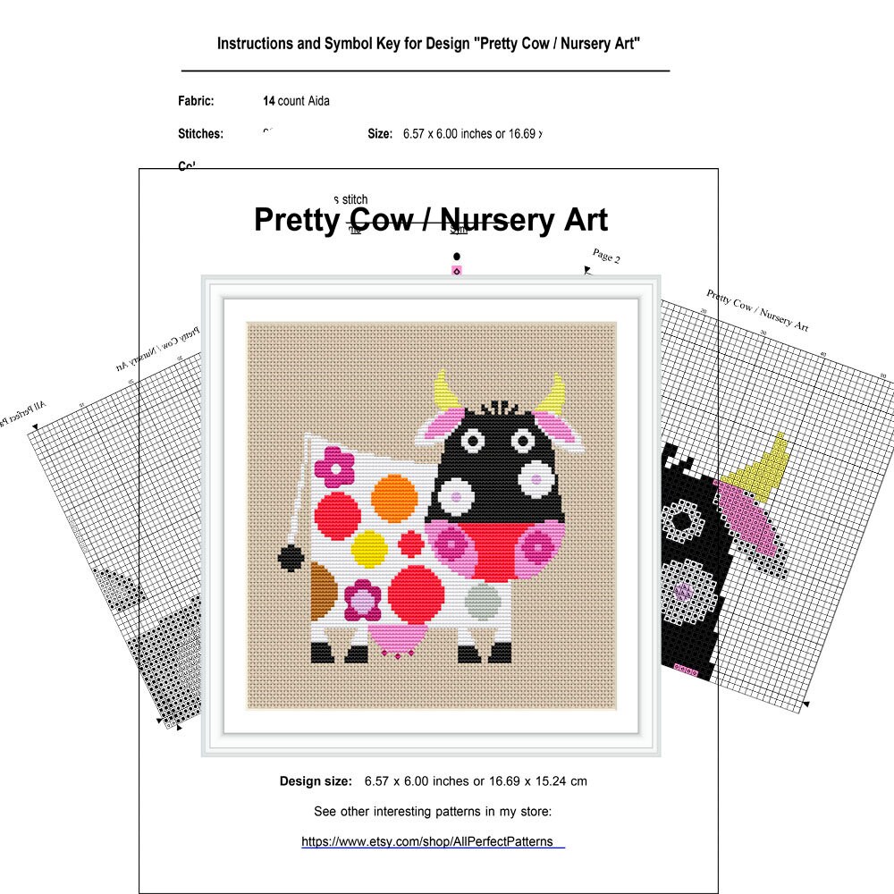 Pretty Cow - Nursery Art - Cross Stitch Pattern - Xstitch - Modern ...
