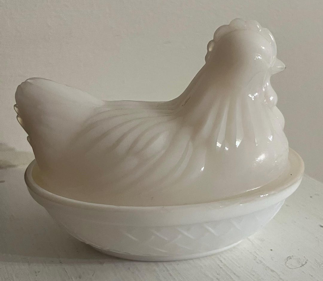 Vintage Milk Glass Hen on a Nest - Etsy
