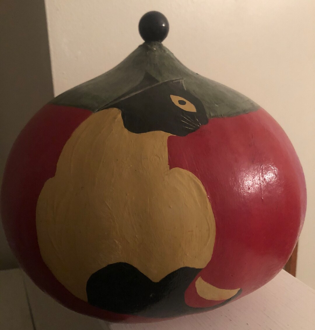 Large Vintage Hand Painted Cat Gourd - Etsy