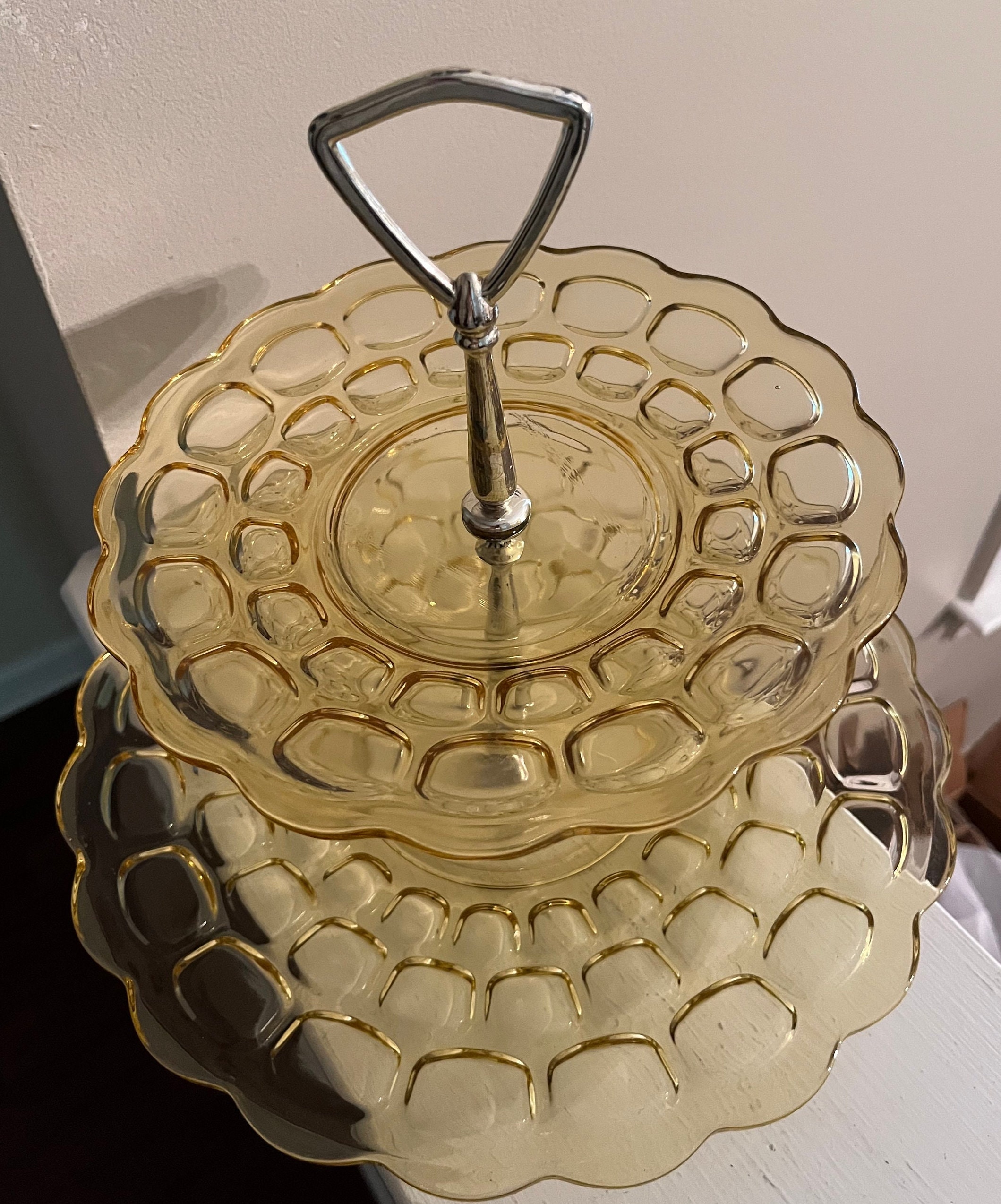 Vintage Amber Glass Two Tiered Tidbit Tray - Etsy
