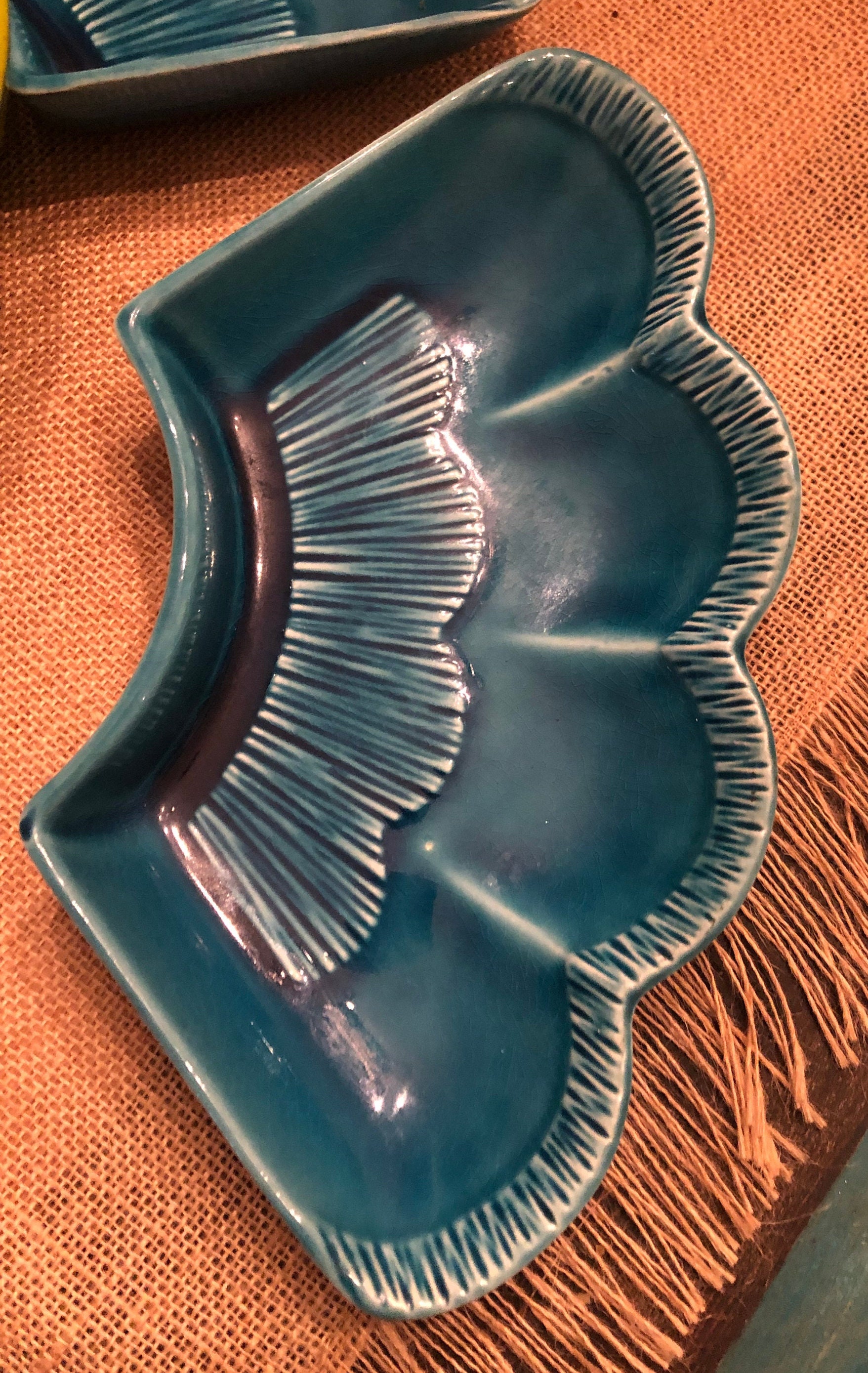 Vintage MCM California Pottery Blue and Green Appetizer Set - Etsy