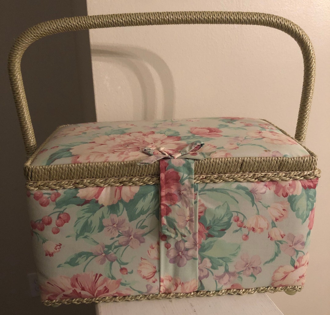 Vintage Padded Fabric Sewing Box - Etsy
