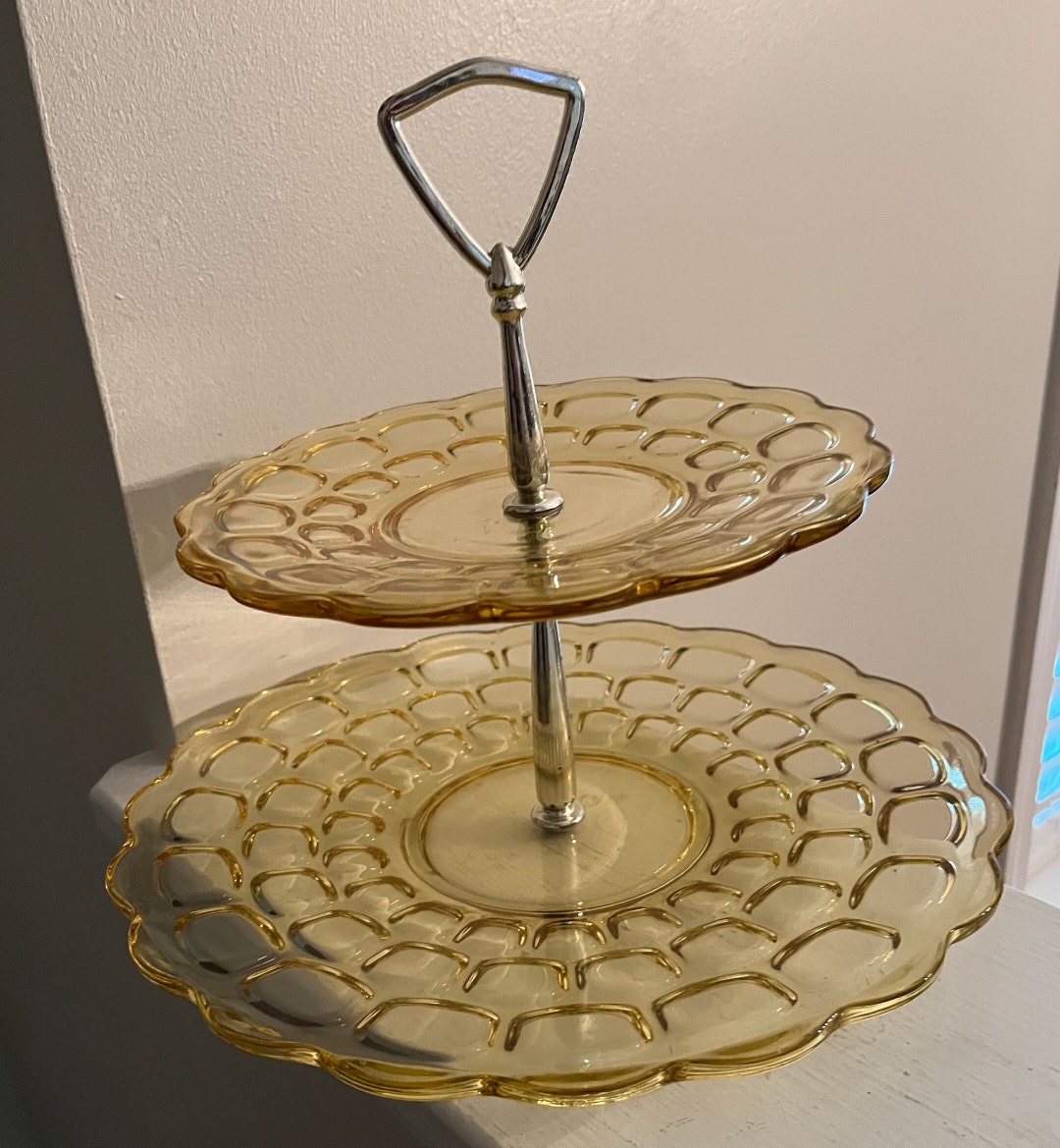Vintage Amber Glass Two Tiered Tidbit Tray - Etsy