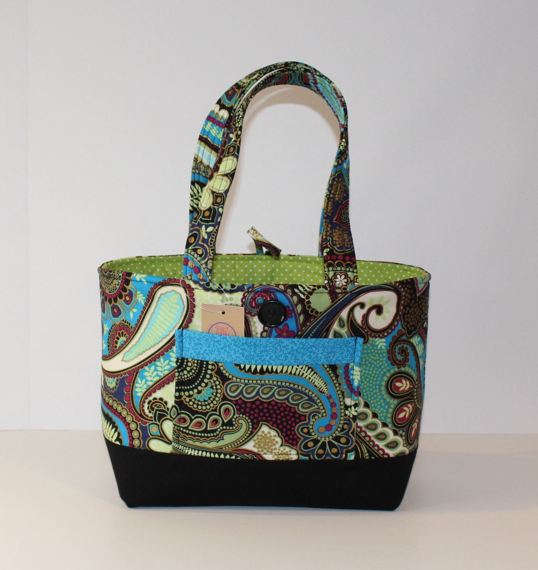Paisley Tote Bag, Open Top Button Loop Closure, Handmade, Bags & Purses ...