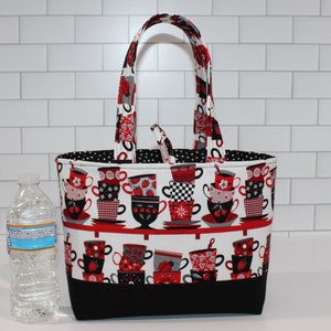 Tea Cup Tote Bag, Bags and Purses, Hand Made Cotton Fabric Open Top ...