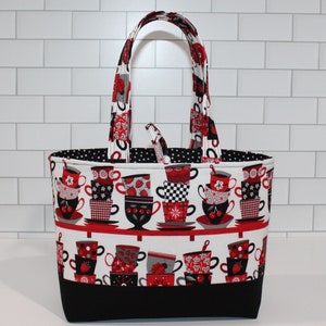 Tea Cup Tote Bag, Bags and Purses, Hand Made Cotton Fabric Open Top ...