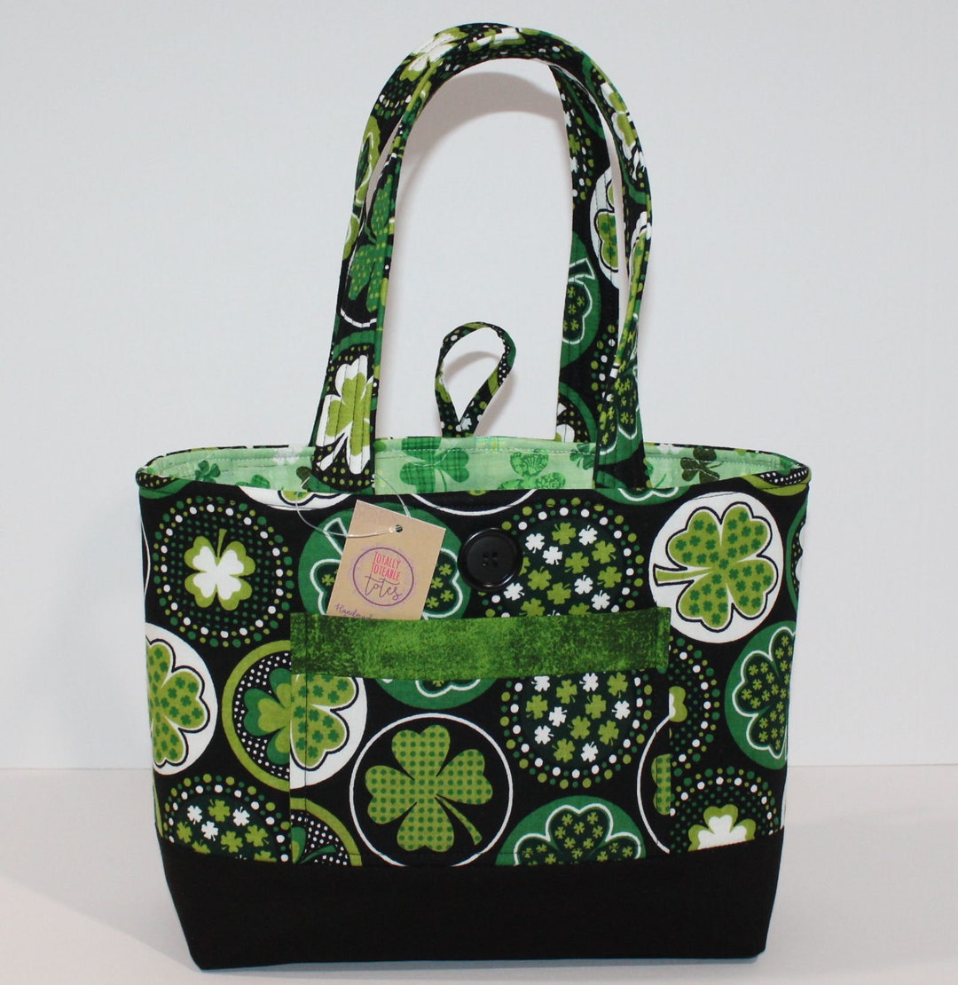 Lucky Shamrock Tote, Bags and Purses, Hand Made, Women's Tote Bag, Open ...
