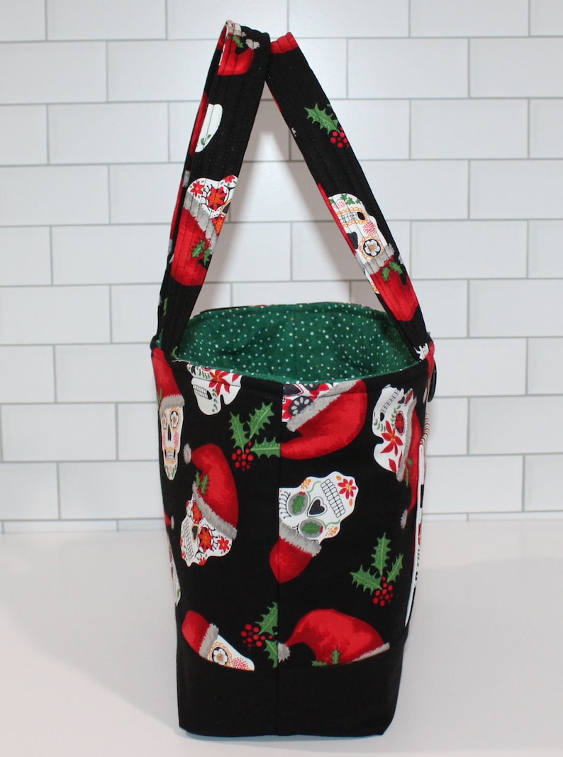Santa Skull Tote Bag, Handmade Cotton Christmas Carryall - Etsy