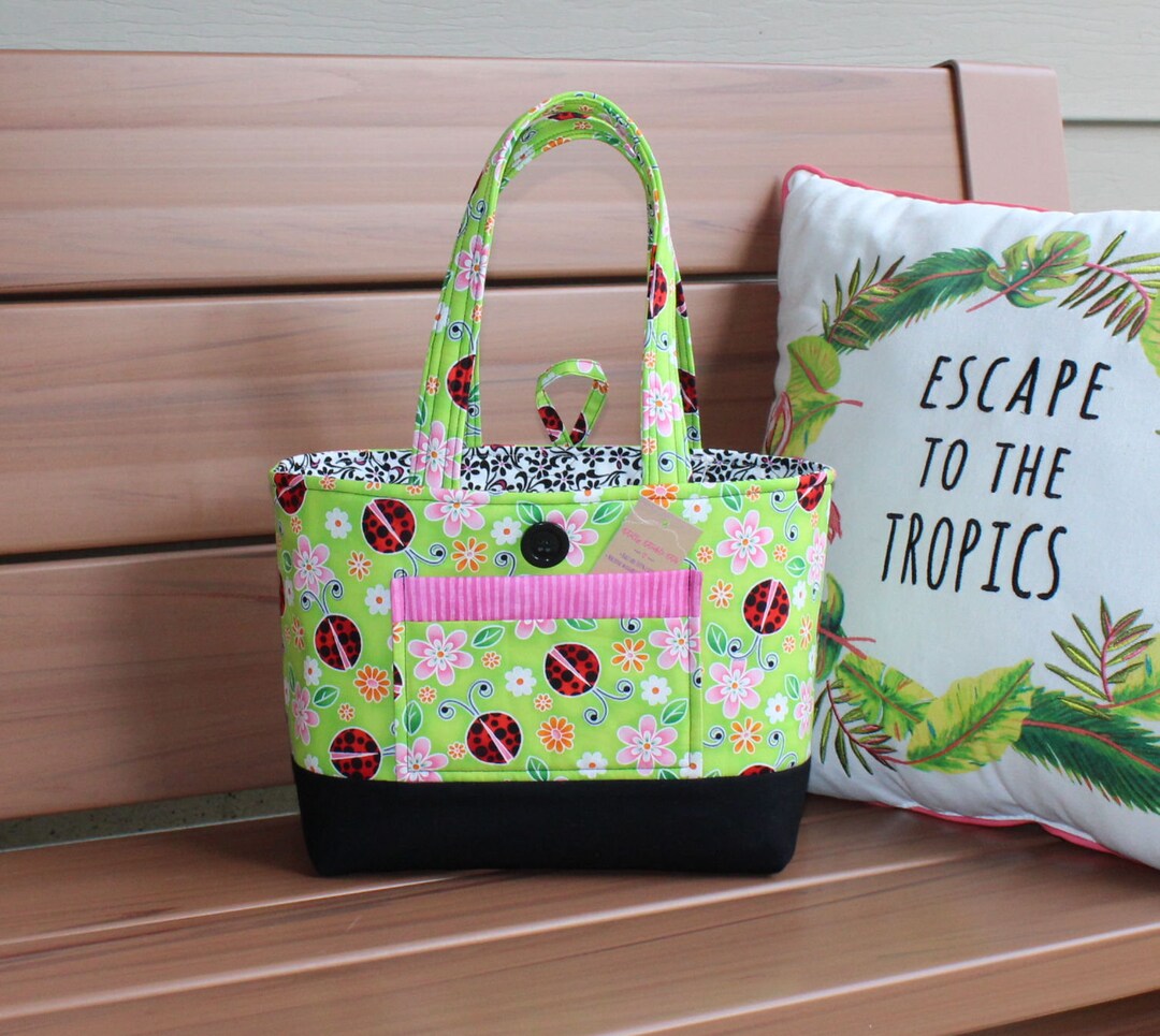 Garden Lady Bug's Tote Bag Cotton Lady Bug Green 8 1/2 High X 10 Long X ...