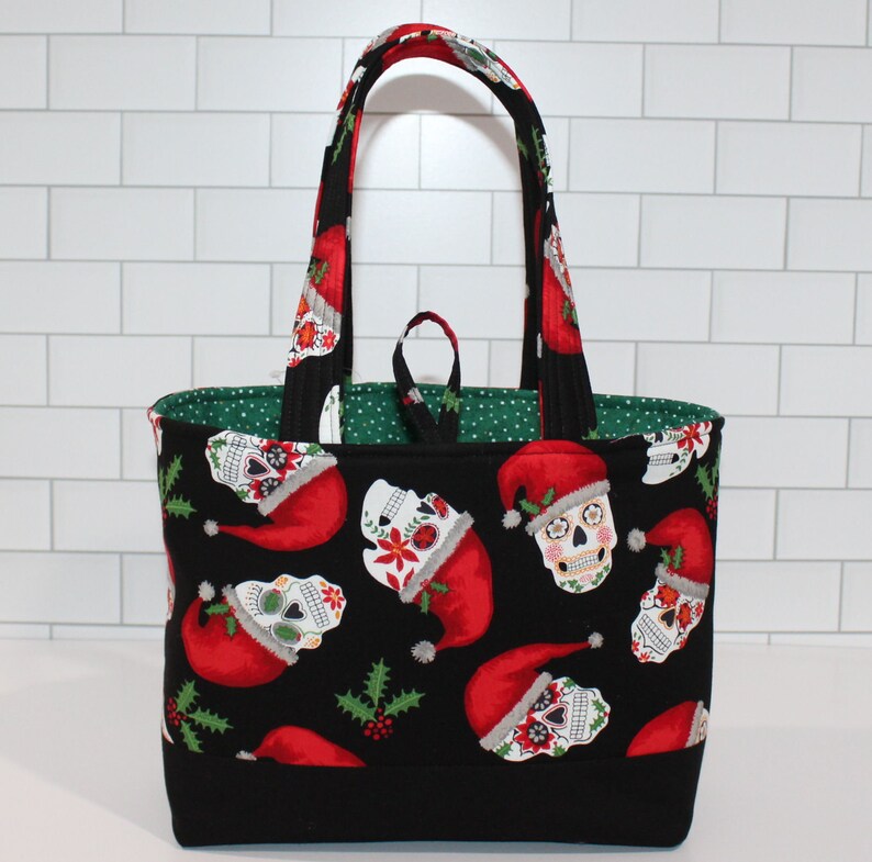 Santa Skull Tote Bag, Handmade Cotton Christmas Carryall - Etsy