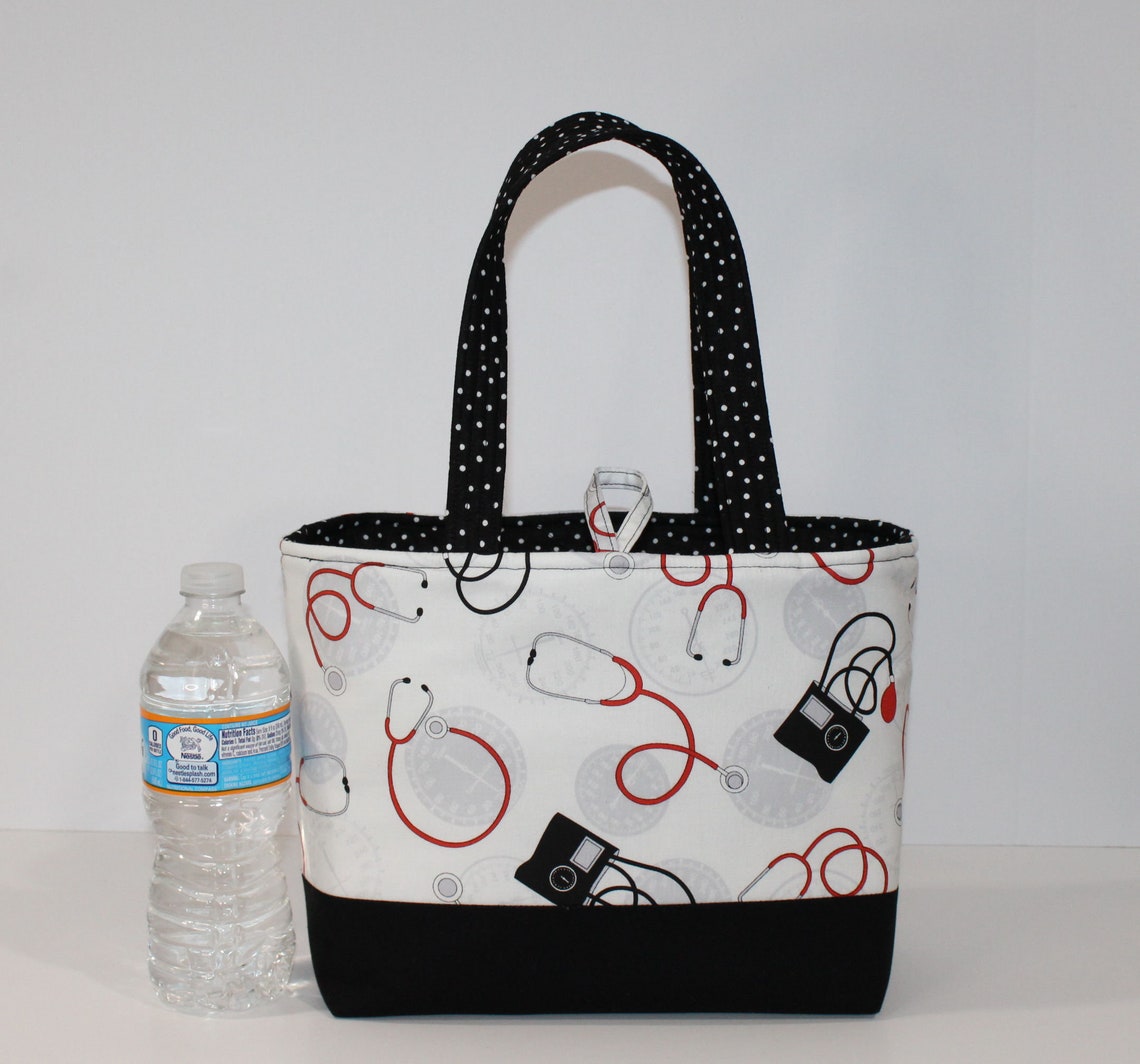 Medical Tote With Black Dot Handles Hand Made Fabric Tote | Etsy