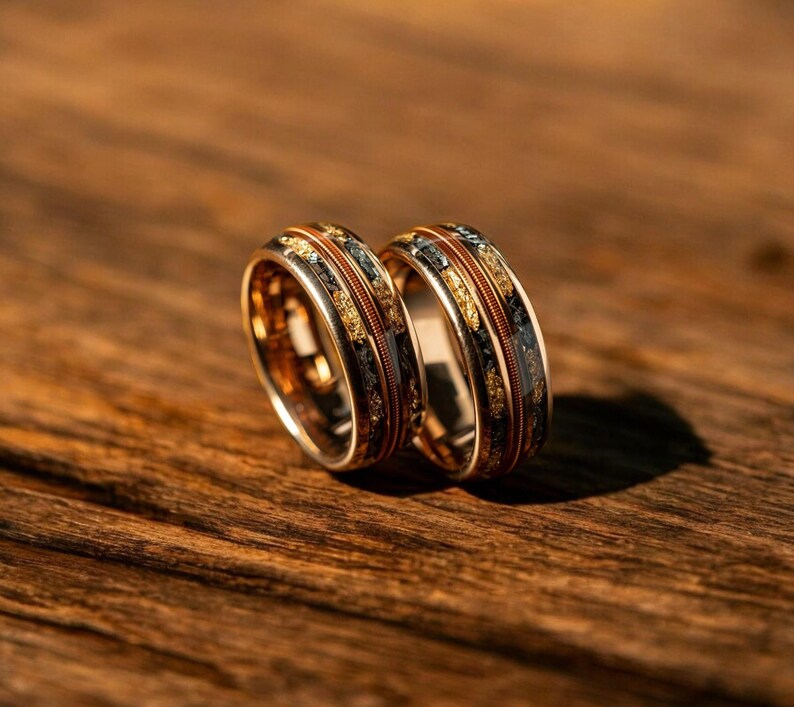 Rose Gold Guitar String With Meteorite & Gold Leaf Inlay Rose Gold ...