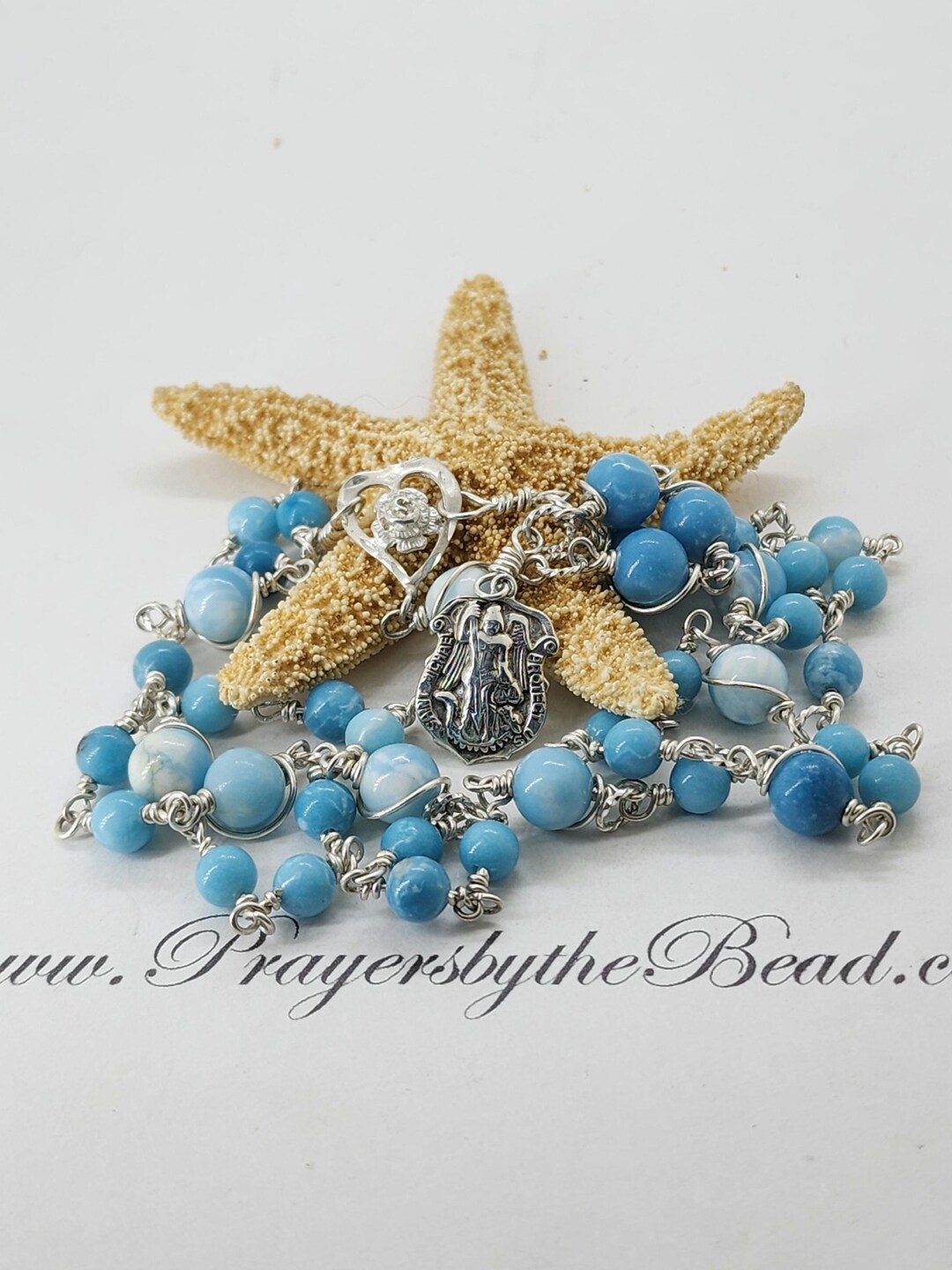St Michael Sterling Silver Chaplet,rare Larimar Catholic Rosary ...