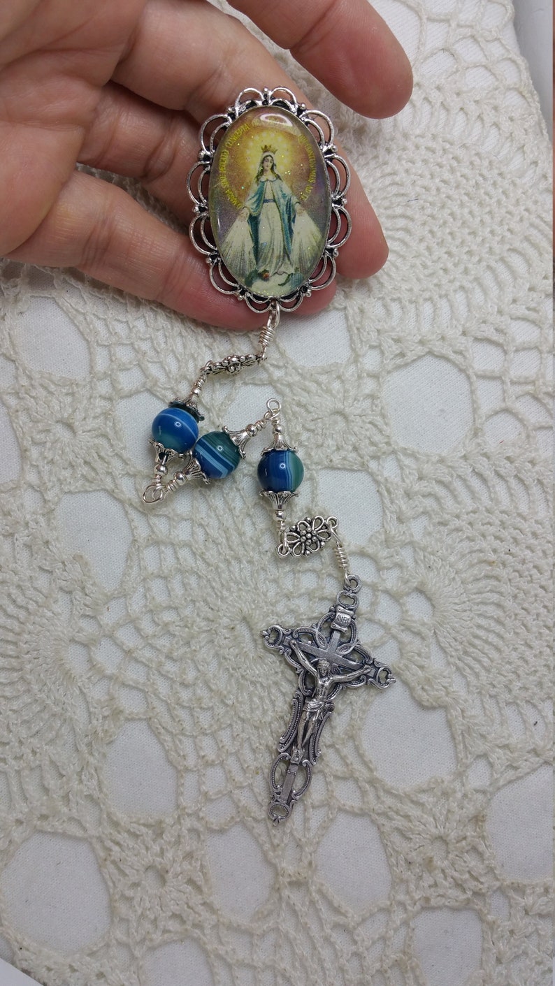Three Hail Mary's Devotion Blue Agate Chaplet Immaculate - Etsy
