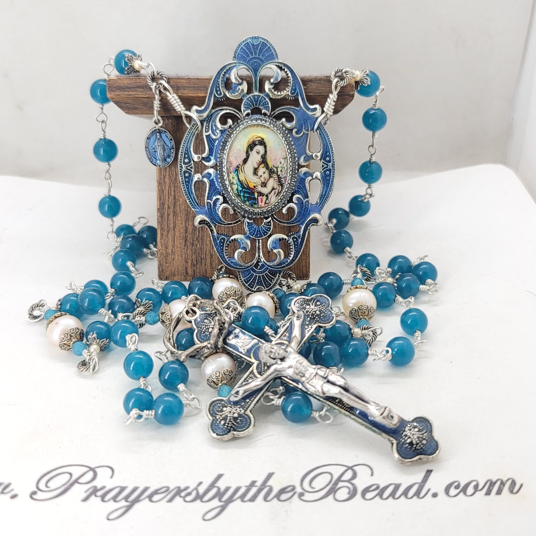 Italian Madonna and Child Rosary,jade and Pearls, Unbreakable Heirloom ...
