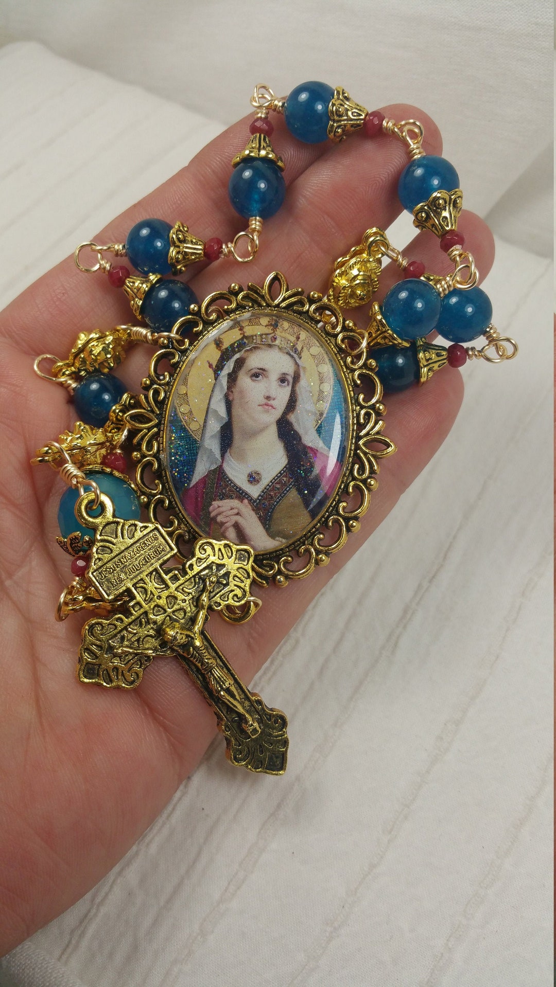 St Elizabeth Chaplet, Patron of Bakers and Charities ~ Gold Ruby Tenner ...